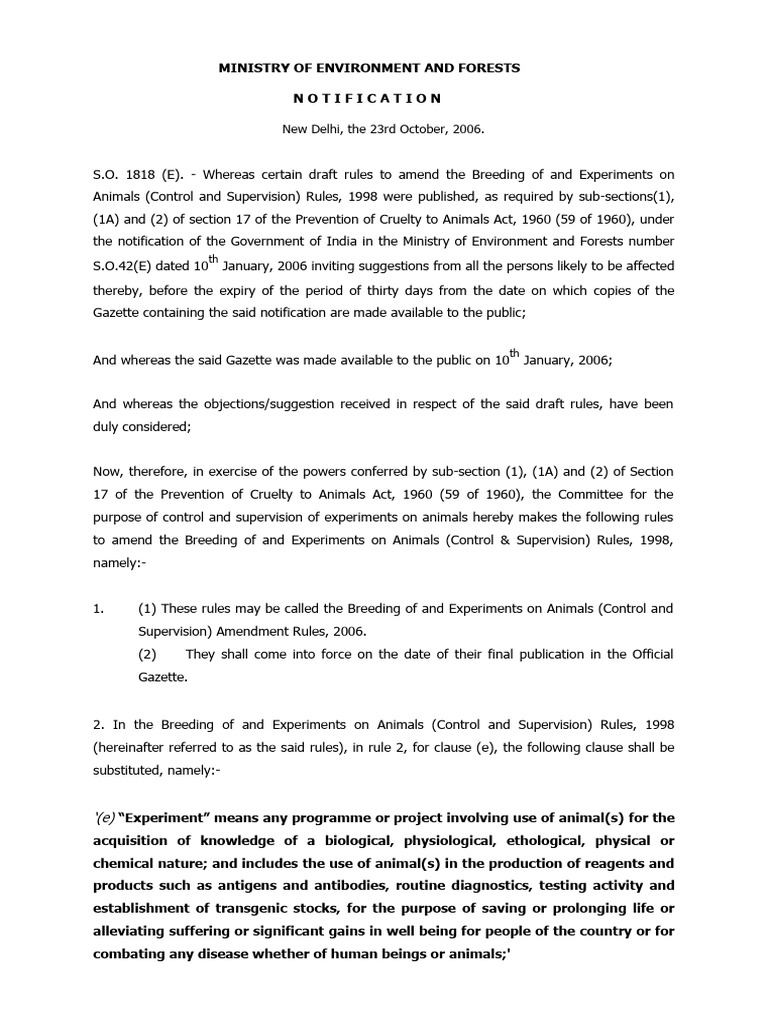 New Delhi, The 23rd October, 2006 | PDF | Experiment | Animal Testing
