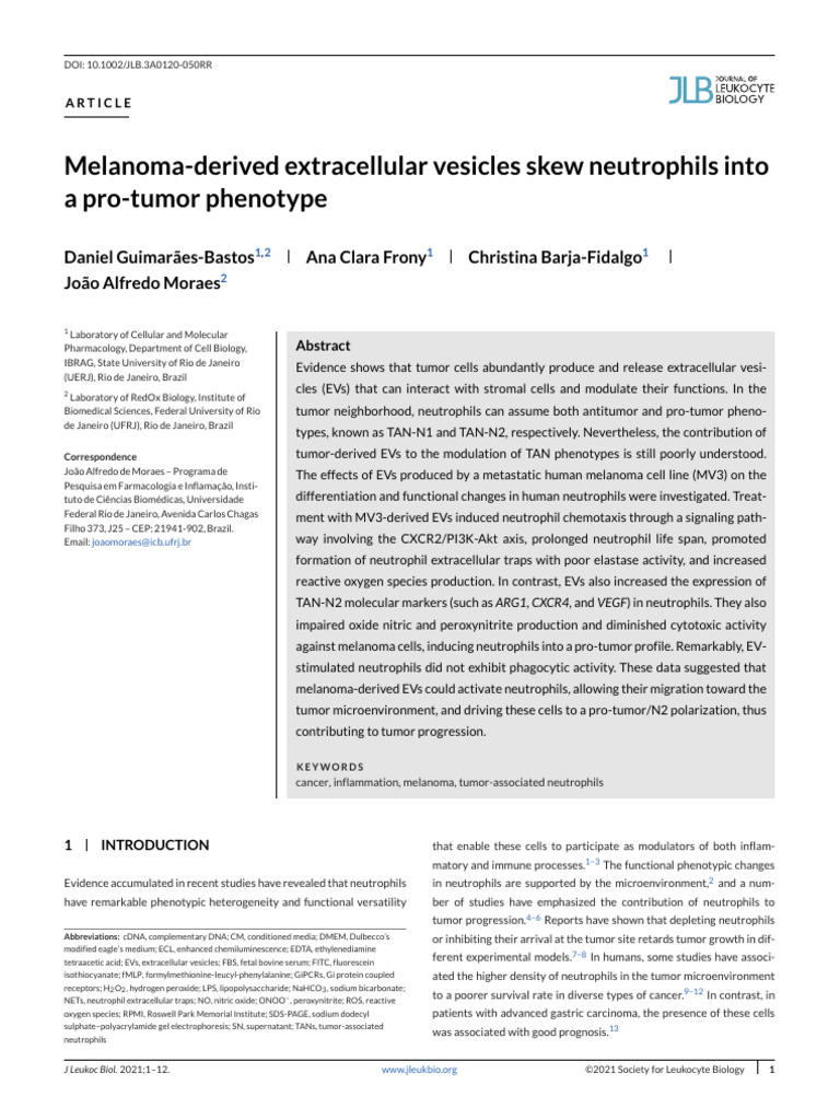 Melanoma Derived Extracellular Vesicles Skew Neutrophils Into A Pro
