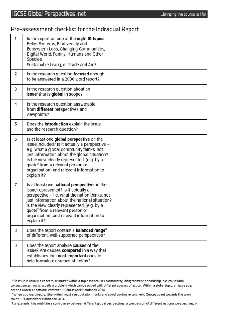 IR Pre-Assessment Checklist | Download Free PDF | Citation | Note ...
