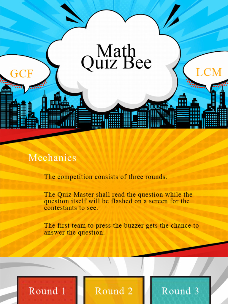Math Quiz Bee Presentation in Colorful Comic Illustrative Style | PDF ...