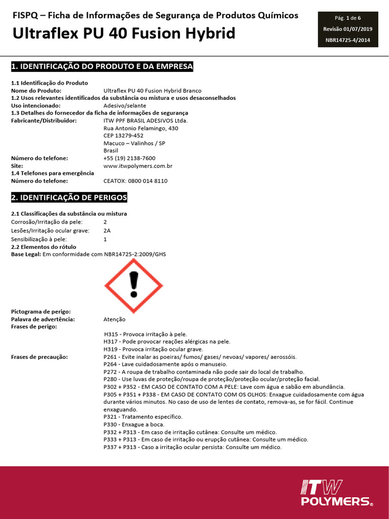 FISPQ - Ultraflex PU 40 Fusion Hybrid Branco | PDF