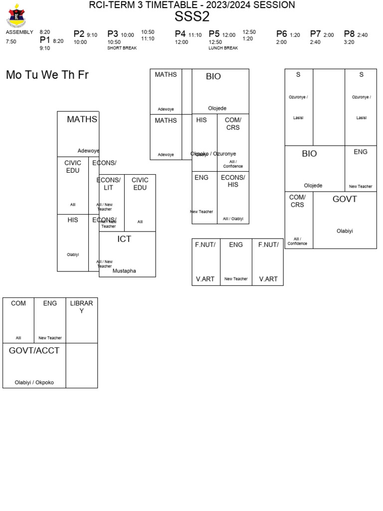 Rci SSS2 Term 3 Timetable 20232024 | PDF