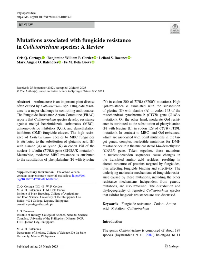 Fungicide Resistance in Colletotrichum Species | PDF | Fungicide ...