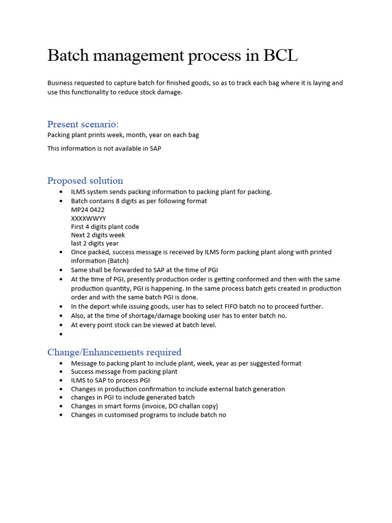 Batch Management Process in BCL | PDF | Finance & Money Management ...