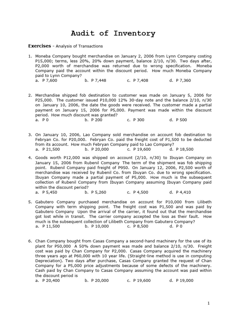 Audit of Inventory Problems With Solutions | PDF | Accounts Payable ...
