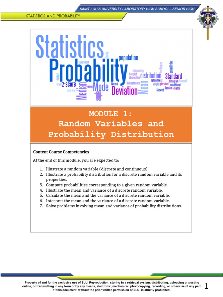 STATISTICS Module 1 | Download Free PDF | Probability Distribution | Random Variable
