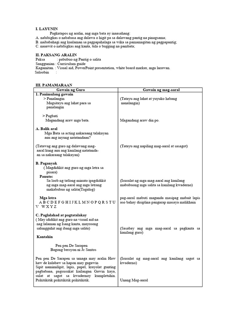 Lesson-Plan-Pagbuo NG Pantig o Salita | PDF