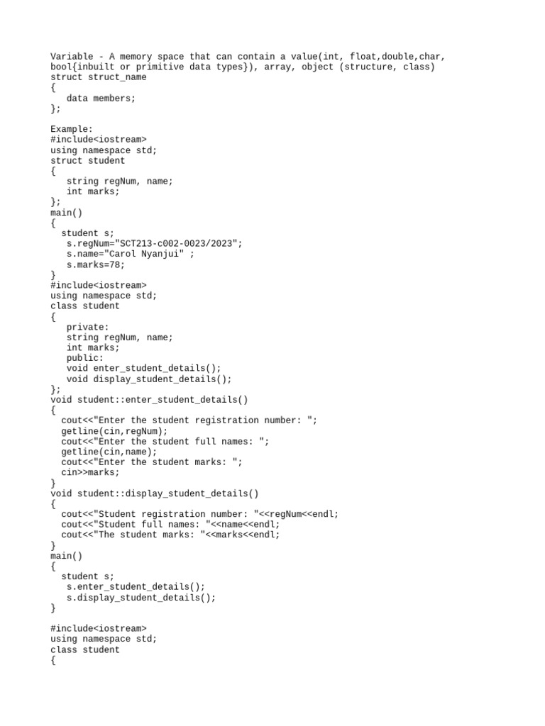 Variable A Memory Space That Can Pdf Constructor Object Oriented Programming Programming