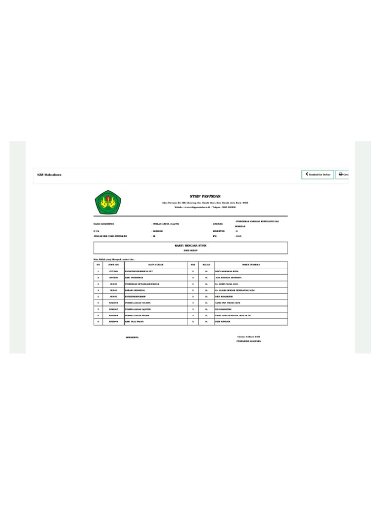 Ruslan Abdul Djafar KRS Semester 2 | PDF