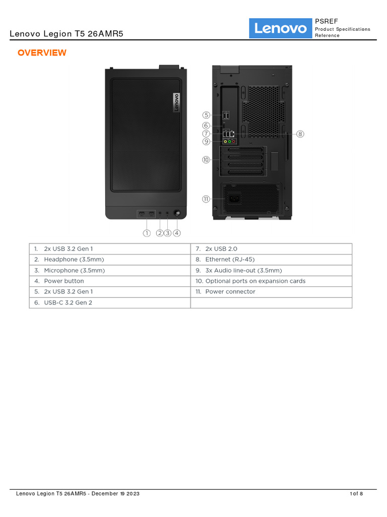 Lenovo Legion T5 26AMR5 Spec | PDF | Usb | Hdmi