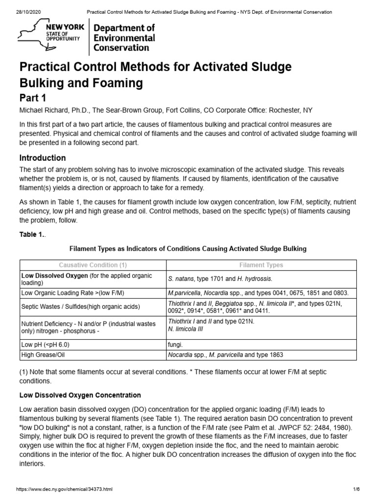 Practical Control Methods For Activated Sludge Bulking and Foaming | Download Free PDF | Sewage ...