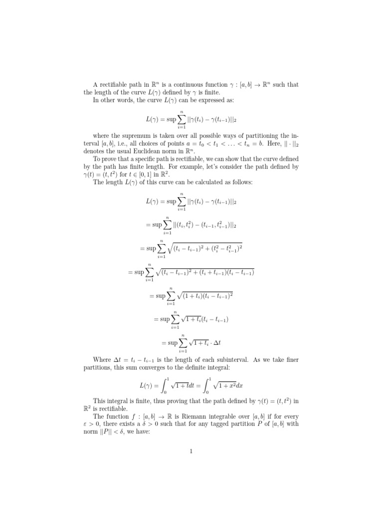Rectifiable Paths and Riemann Integrability | PDF | Integral | Function (Mathematics)