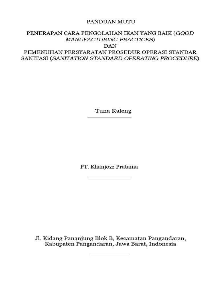 Panduan Mutu GMP dan SSOP Tuna Kaleng | PDF