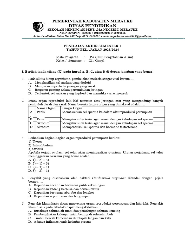 Soal Pas Ipa SMT 1 Des 2022 | PDF | Sains & Matematika