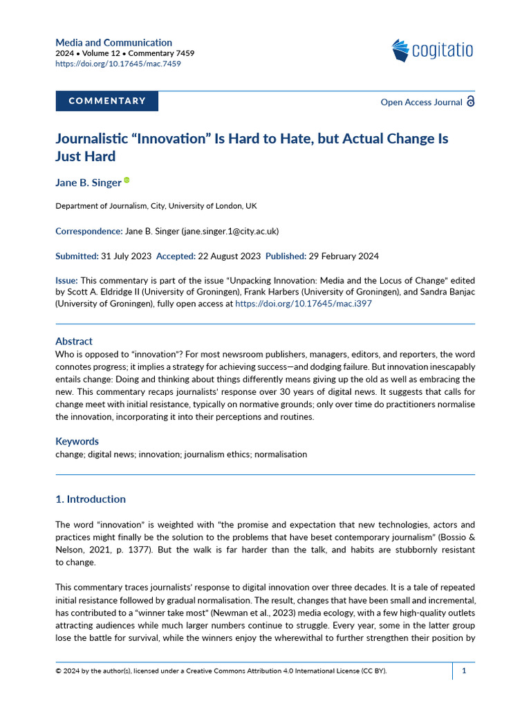 Journalism's Resistance to Digital Innovation | PDF | Journalism ...