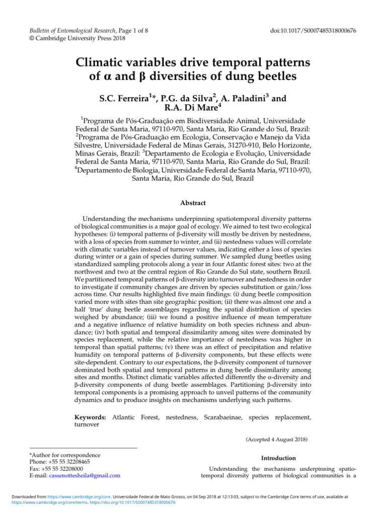 Climatic Variables Drive Temporal Patterns of and Diversities of Dung Beetles | Download Free ...