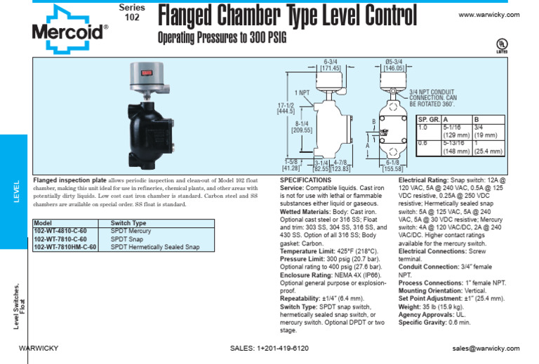 Mercoid Series 102 | PDF | Switch | Pipe (Fluid Conveyance)