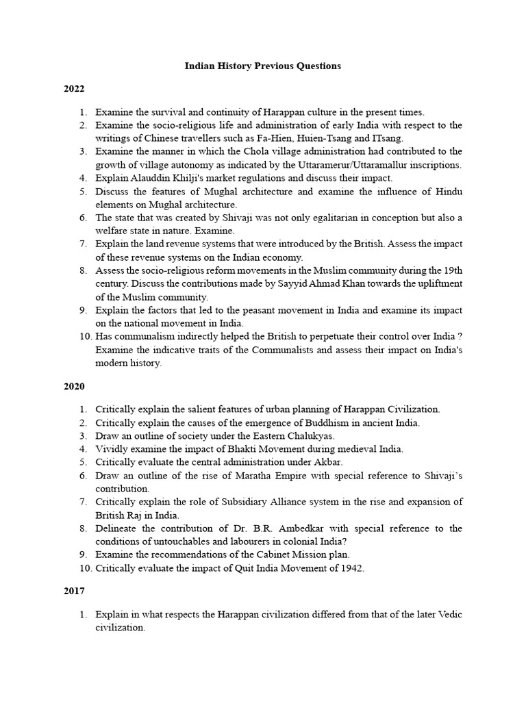 Indian History Exam Questions Overview | PDF | Dalit | British Raj