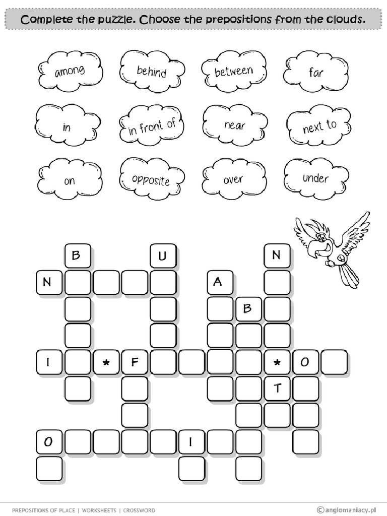 Grammar Worksheets Prepositions Crossword | PDF