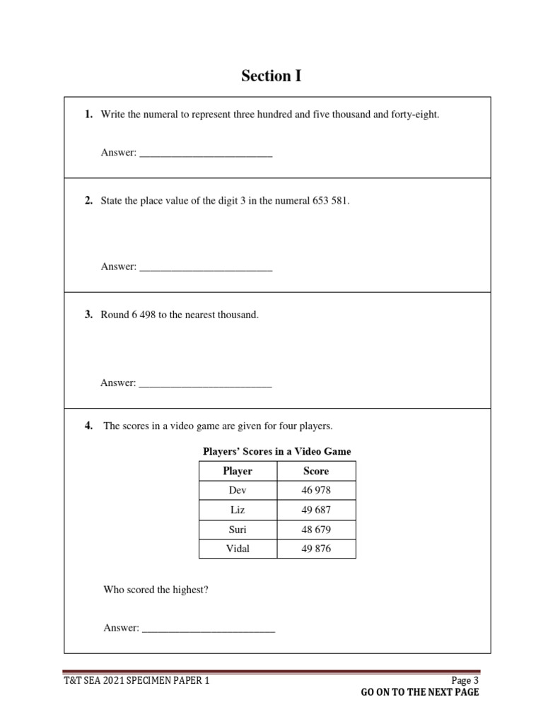 T&T SEA 2021 Specimen Math Paper | PDF | Triangle | Mathematics