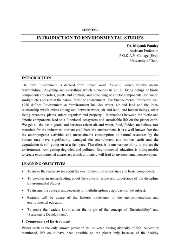 Unit 1 EVS Introduction to EVS | PDF