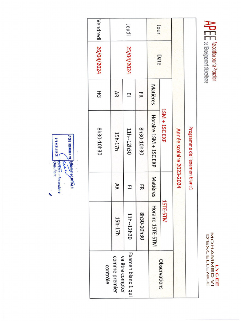 Programme Examen Blanc 1 1BAC 2023-2024 00 | PDF
