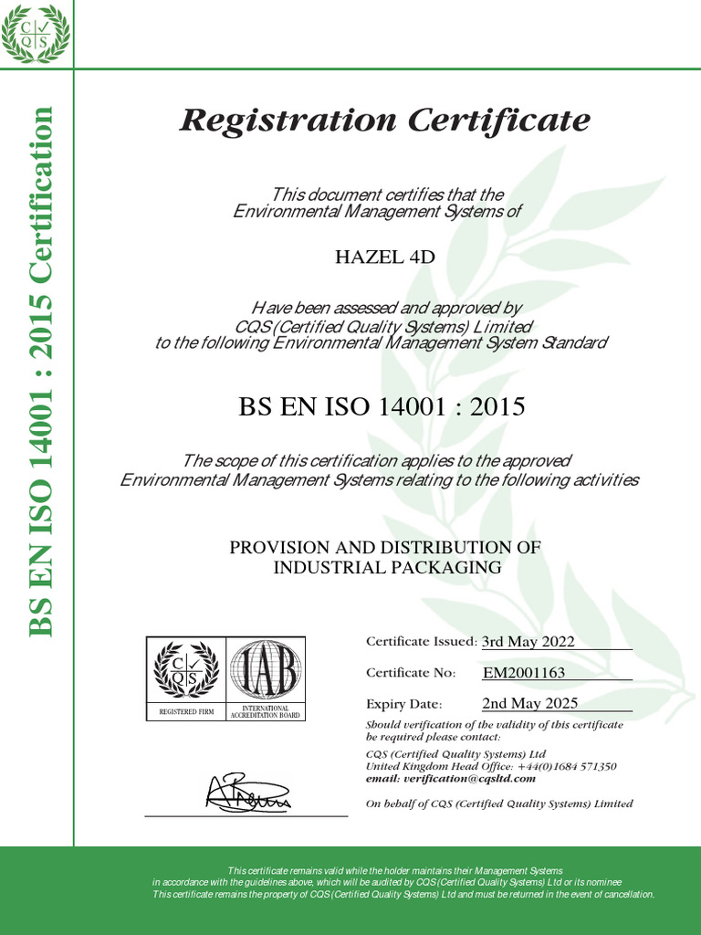Hazel 4D ISO 14001 Certification | PDF | Quality Management System