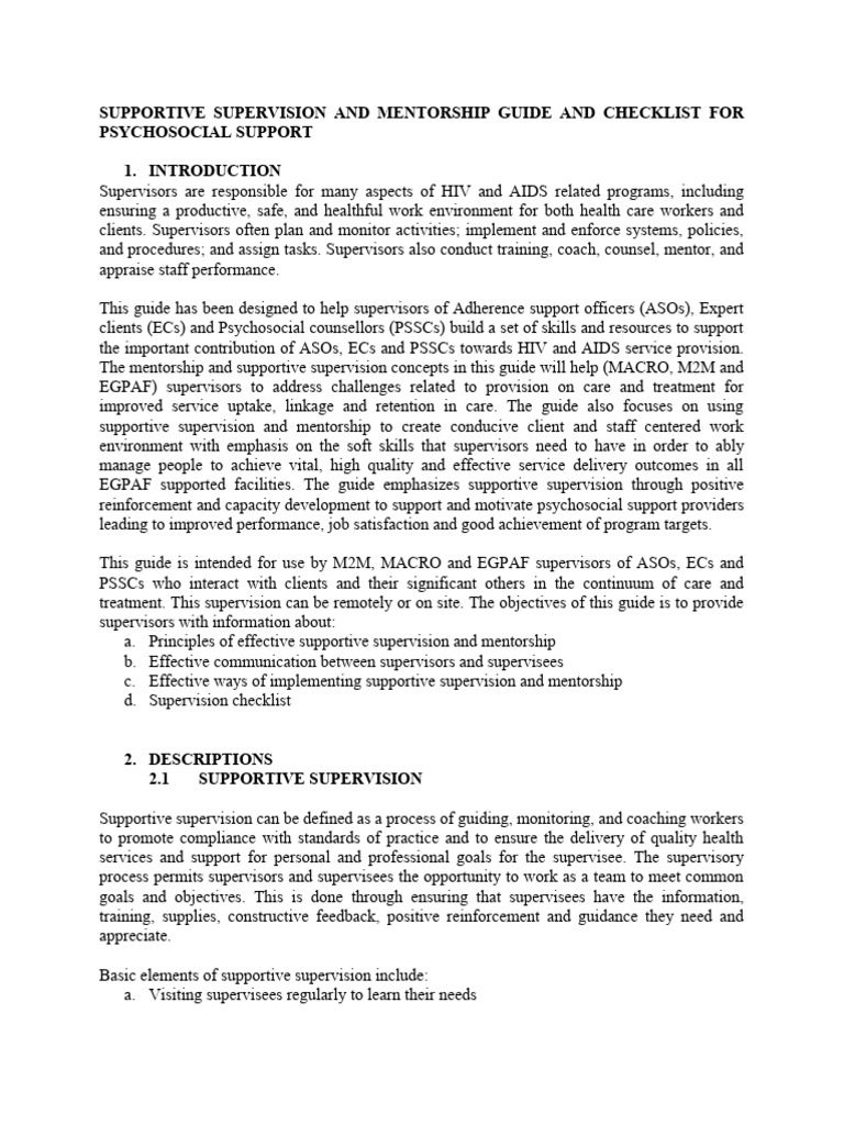 Supportive Supervision Guide for HIV Care | PDF | Mentorship | Motivation