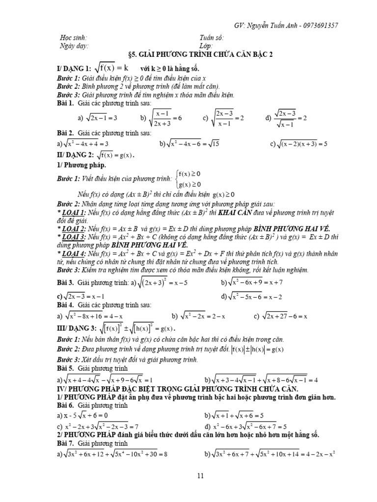 T6. Giai Phuong Trinh Chua Can Bac 2 | PDF