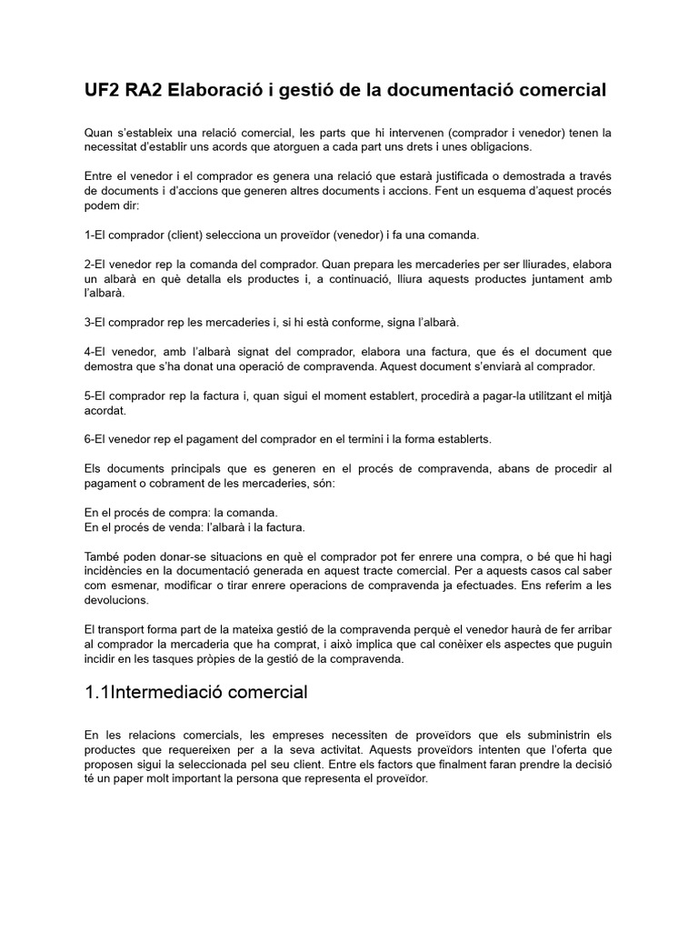 UF2 RA2 Elaboració I Gestió de La Documentació Comercial | PDF
