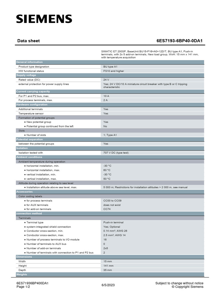 6ES71936BP400DA1 Datasheet en | PDF | Electrical Equipment ...