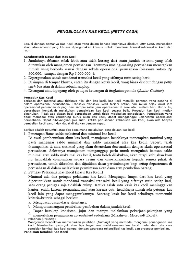 Panduan Kas Kecil untuk Perusahaan | PDF | Pengelolaan Keuangan & Uang