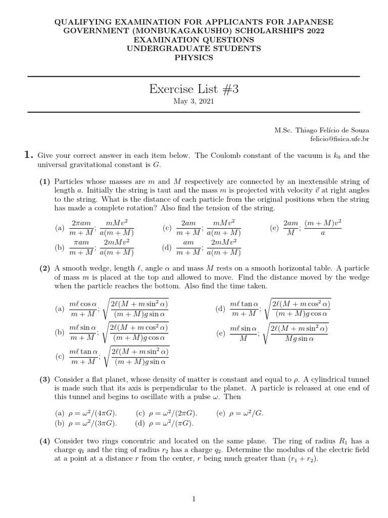 Exerciselist3 Eja2022 Physics | PDF | Mass | Gases