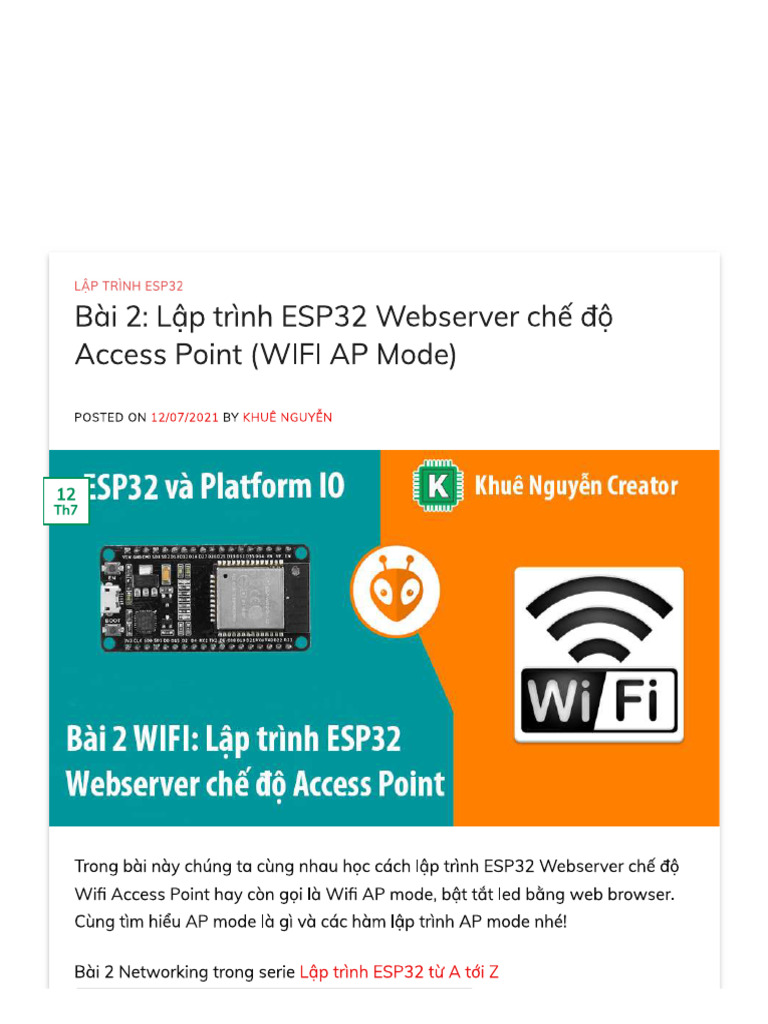 Bài 2 Lập trình ESP32 WIFI Webserver chế độ AP | PDF