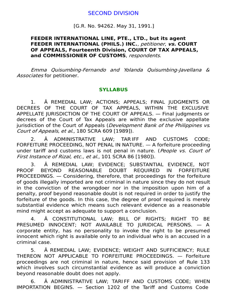 Customs Forfeiture Case: M/T ULU WAI | PDF | Burden Of Proof (Law ...