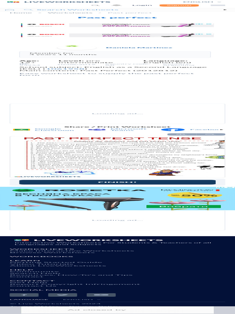 Past Perfect Interactive Worksheet Live Worksheets | PDF