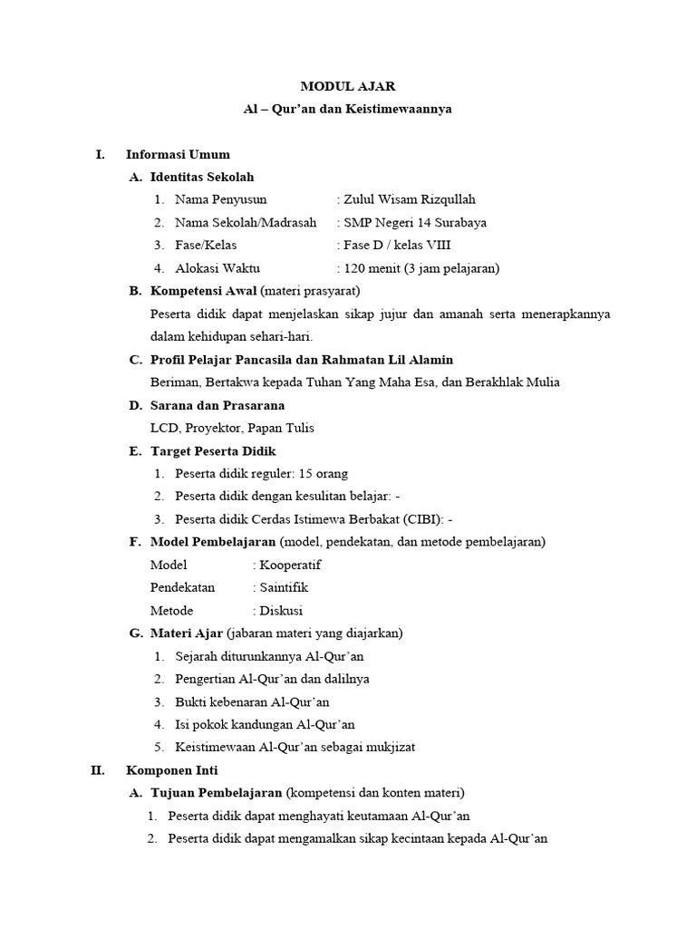 Modul Ajar Pai Kelas 8 Materi Akidah Akhlak | PDF Modul Ajar Pai Kelas 8 Materi Akidah Akhlak | PDF
