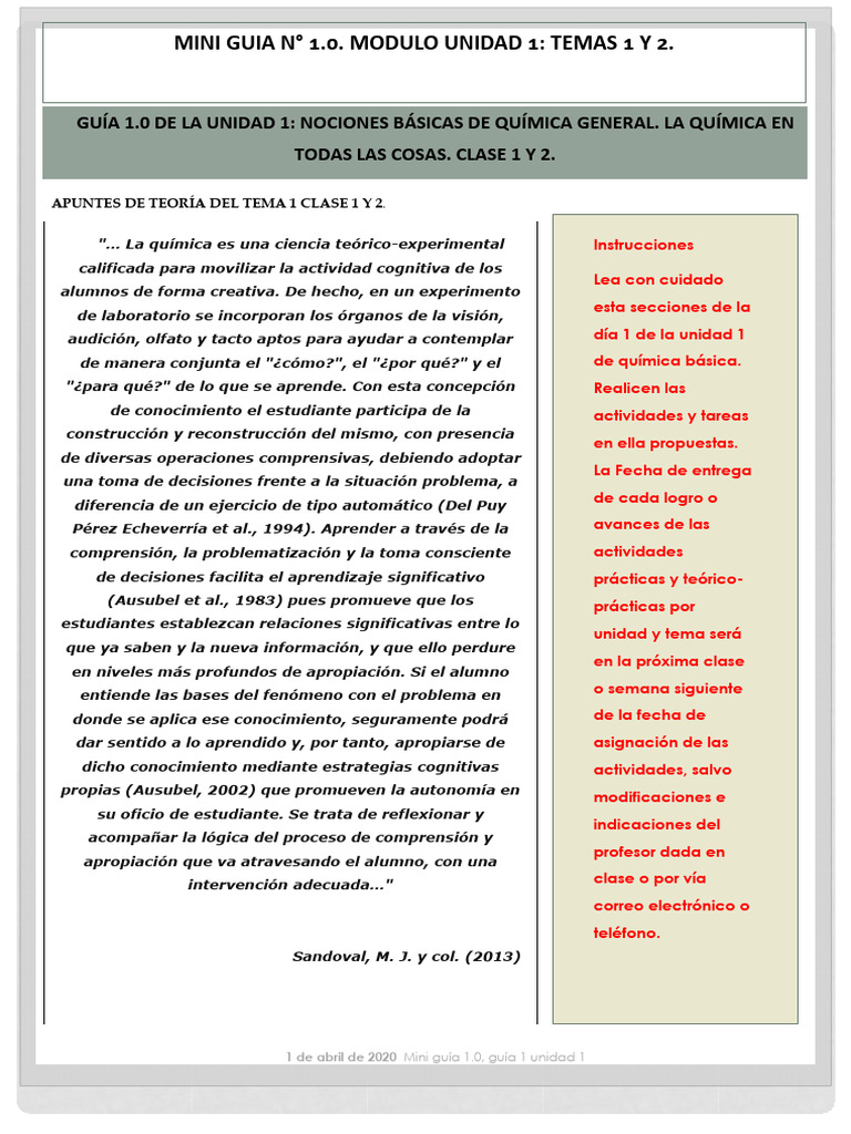 Guia 1 0 Qb Presentación Y Plan De Estudio Química Basica 2020 1 Pdf