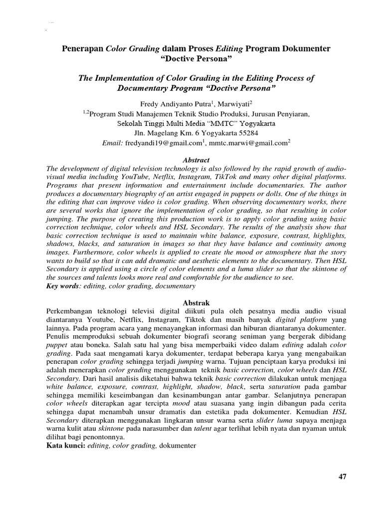 Penerapan Color Grading Dalam Proses Editing Program Dokumenter ...