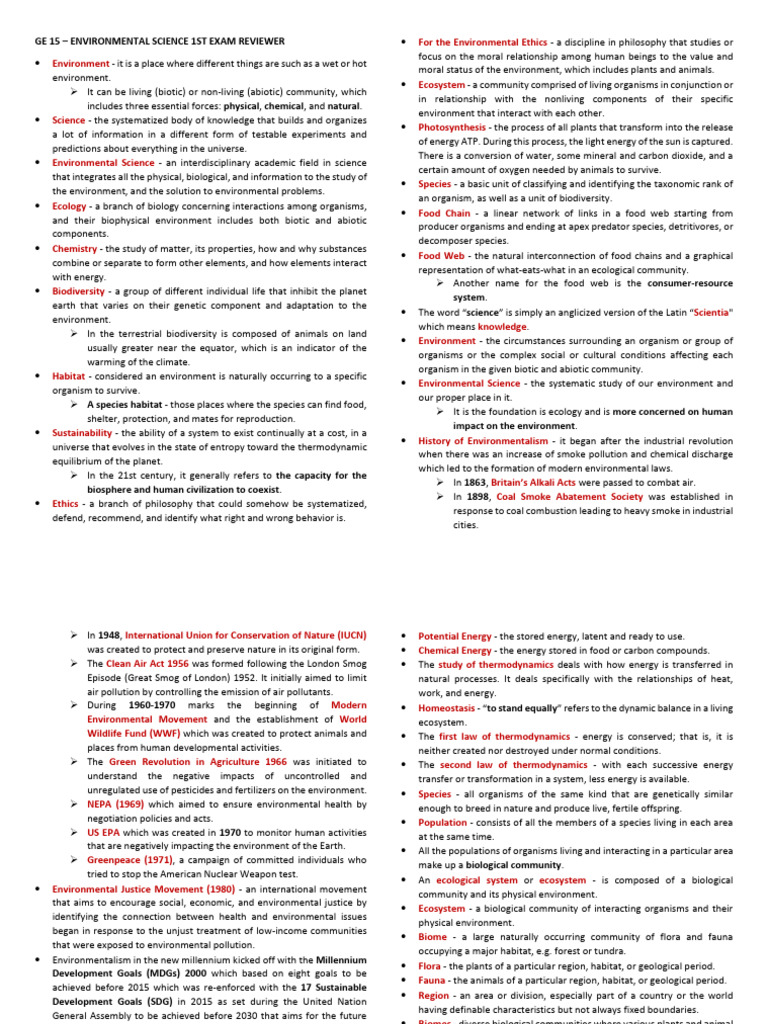 (GE 15) 1st Exam Reviewer | PDF | Natural Environment | Ecosystem