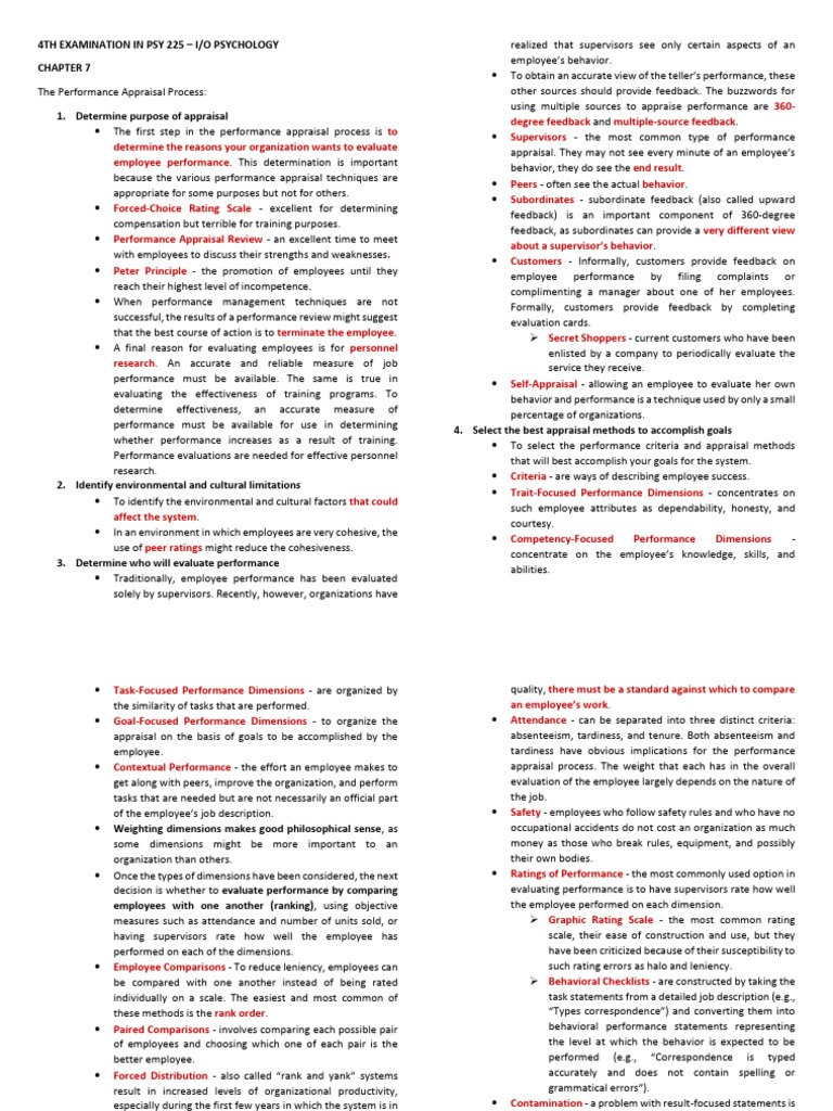 (PSY 225) 4th Examination Reviewer | PDF | Performance Appraisal ...