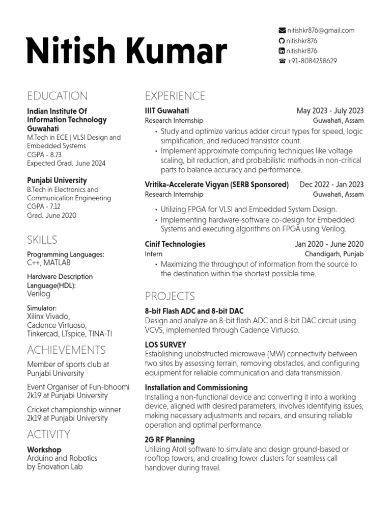 Nitish KR Resume | PDF | Hardware Description Language | Field Programmable Gate Array