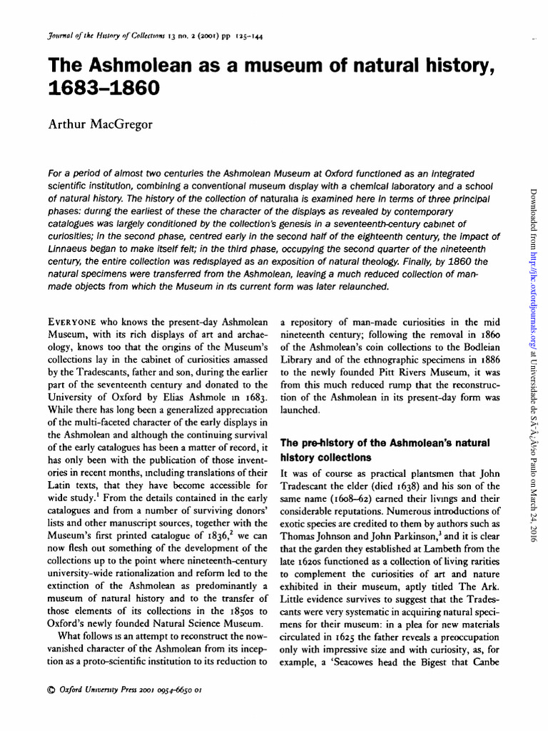 Macgregor - 1860 - The Ashmolean As A Museum of Natural History, 1683-1860-Annotated | PDF | Museum