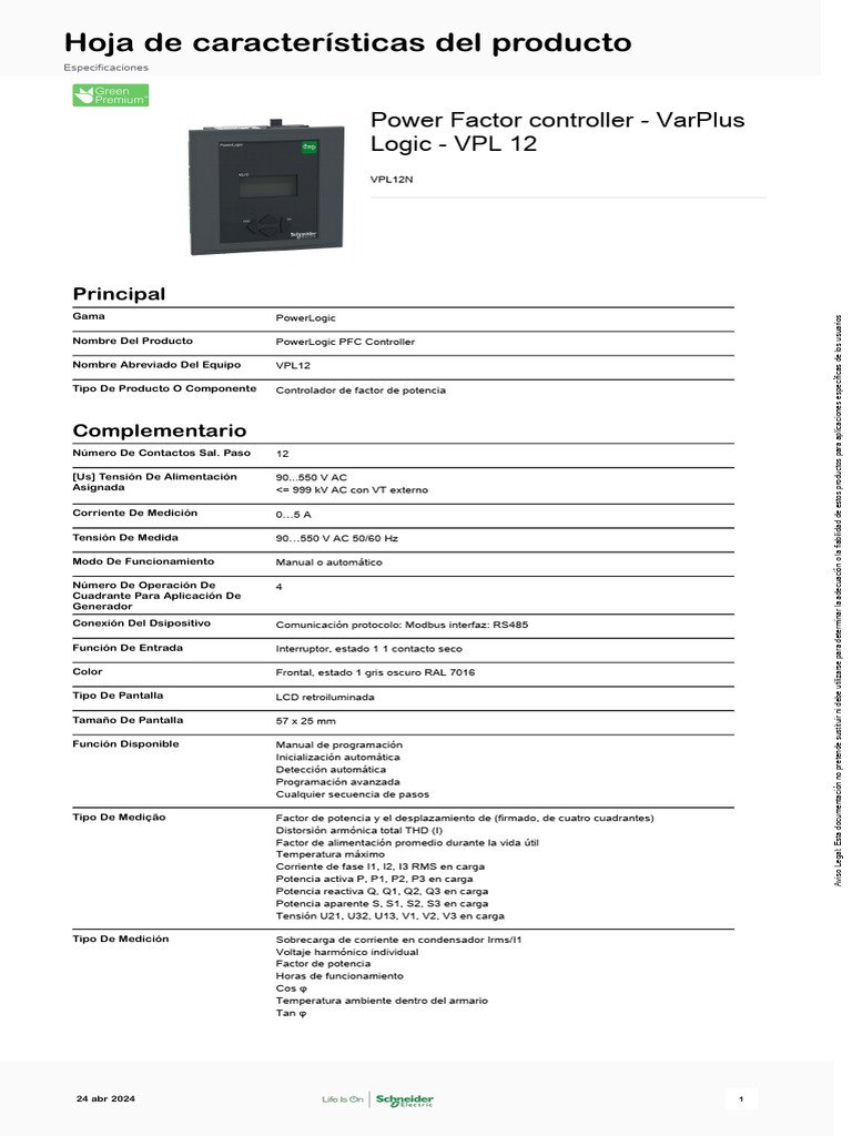 Schneider Electric - PowerLogic-PFC-Controller - VPL12N | PDF | Relé ...