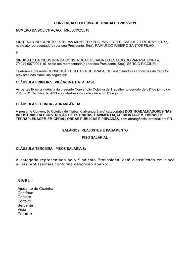 CCT 2018 2019 Mediador 1 | PDF | Salário | Férias trabalhistas