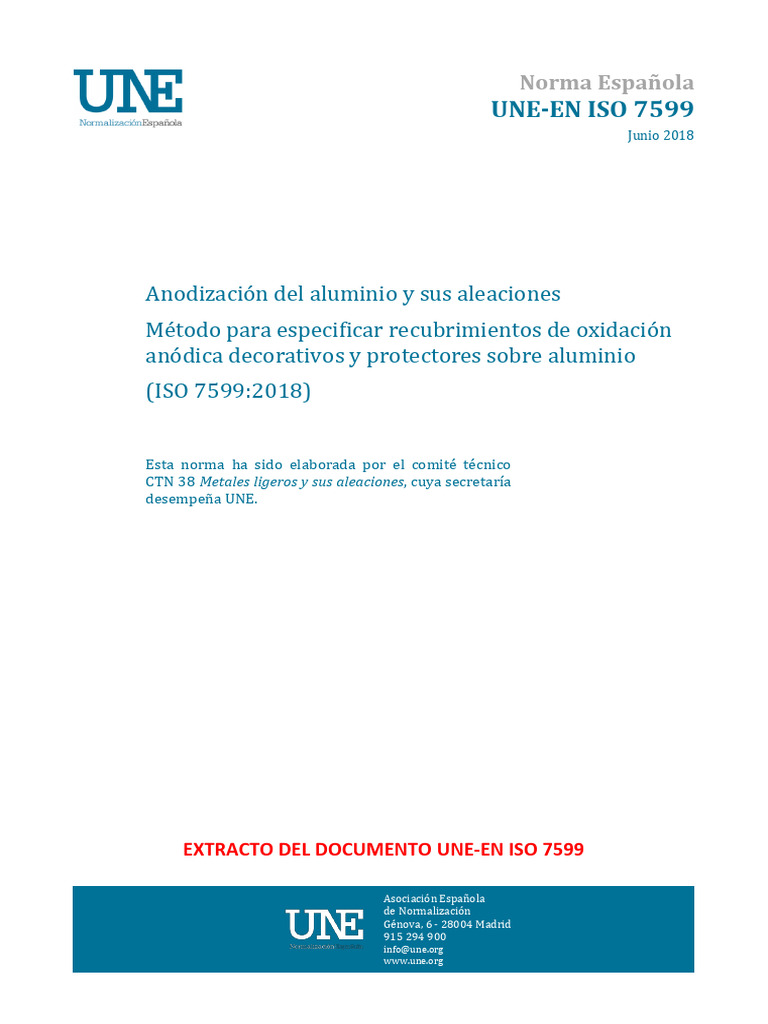 (Ex) Une-En Iso 7599 2018 | Descargar gratis PDF | Revestimiento | Aluminio