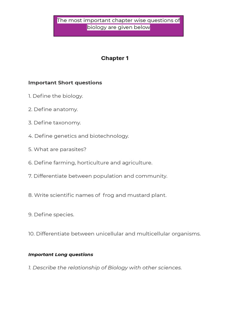 Biology Important Short & Long Questions | PDF | Cellular Respiration | Enzyme
