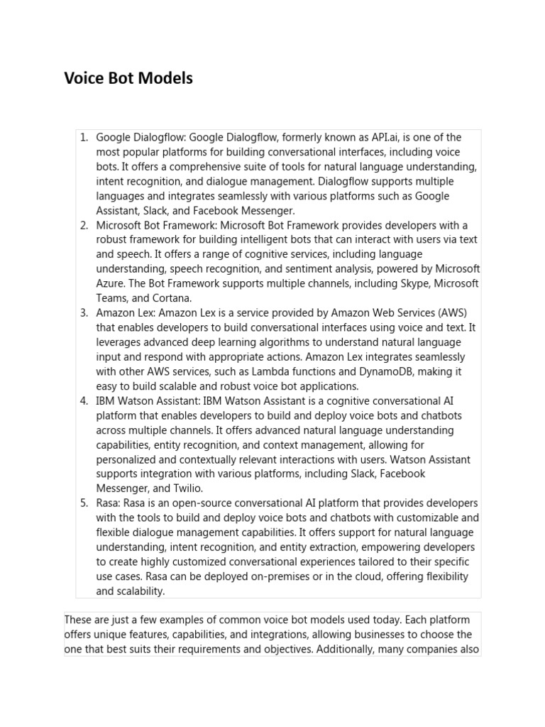 Voice Bot Models | PDF | Artificial Intelligence | Intelligence (AI ...
