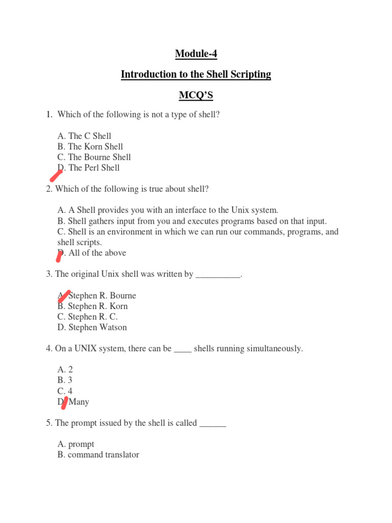 Unix Module 4 MCQ | Download Free PDF | Control Flow | Computer Programming
