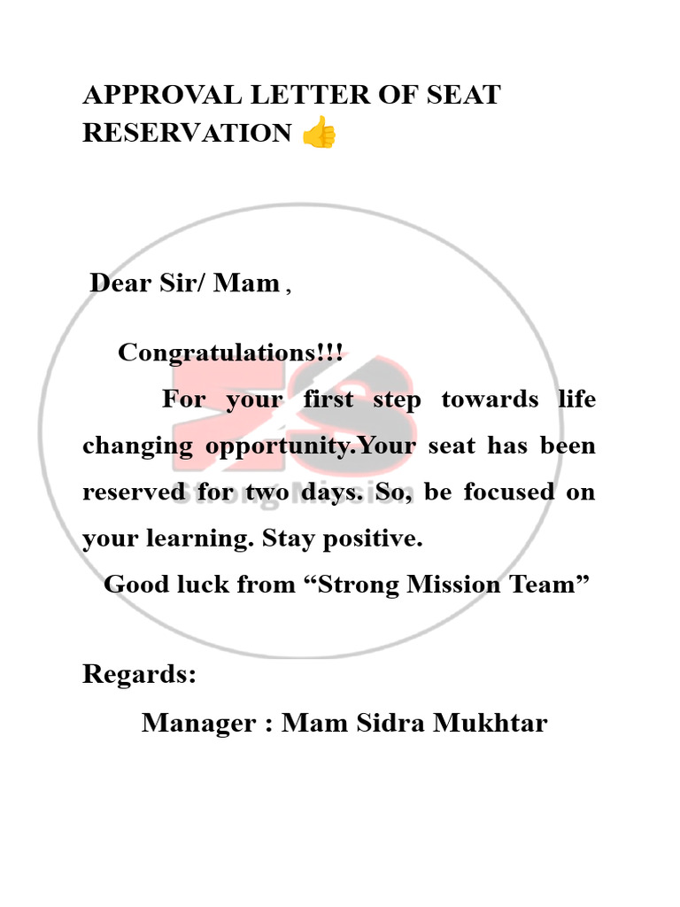 Seat Reservation Form | PDF